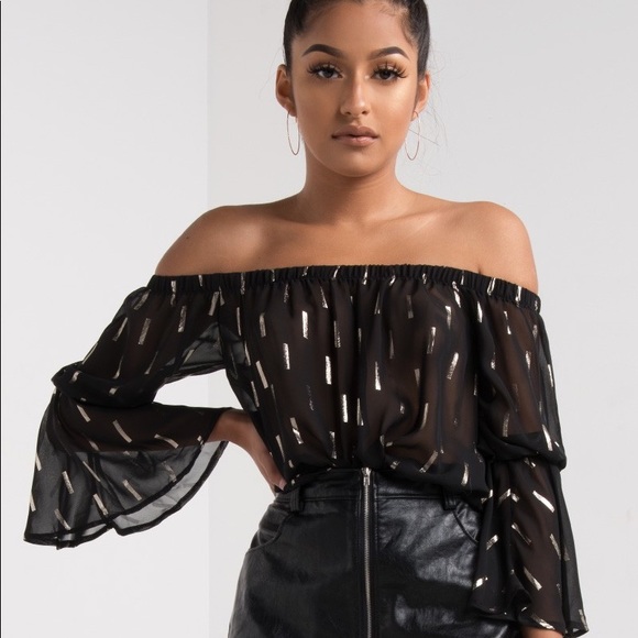 AKIRA | Tops | Steel Hearts Metallic Off Shoulder Top Nwot | Poshmark